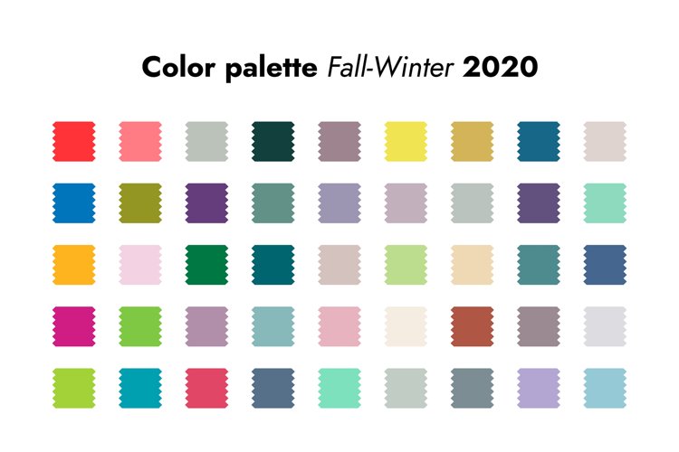 Trendy colors. Fall-winter fashion palette forecast, colorfu