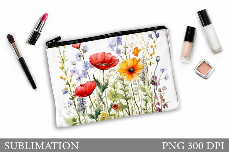 Wildflowers Makeup Bag Design. Flowers Sublimation (4173588)