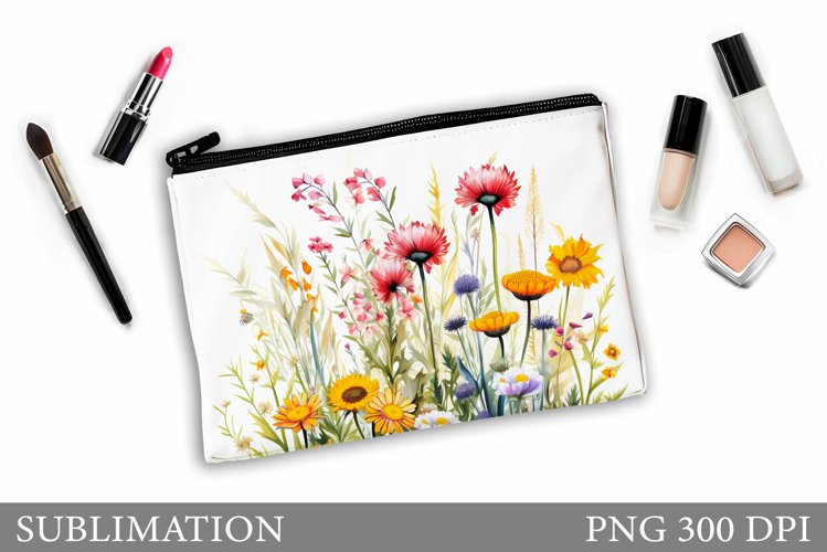 Wildflowers Makeup Bag Design. Flowers Sublimation