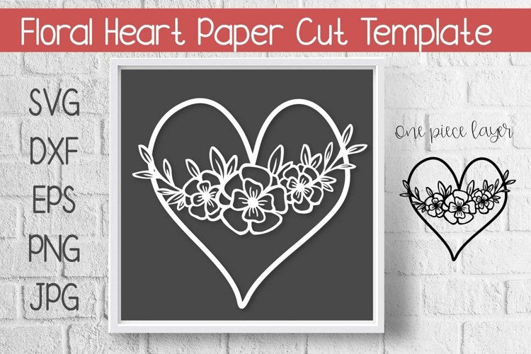 Heart with Floral Swag Paper Cut Template