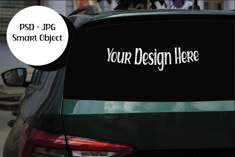Vinyl car sticker mock up, rear window car mockup outdoors
