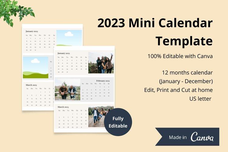 2023 mini calendar template fully editable with Canva