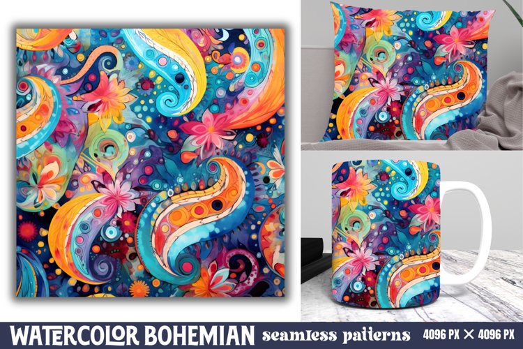 Seamless Watercolor Bohemian Patterns Background