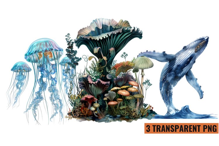 Watercolor Sea Animals Clipart , PNG