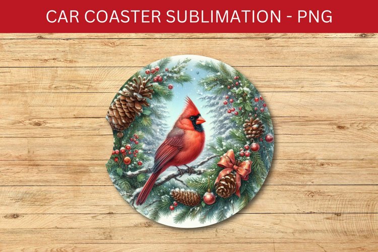 rounded car coaster - cardinal bird (4976628)