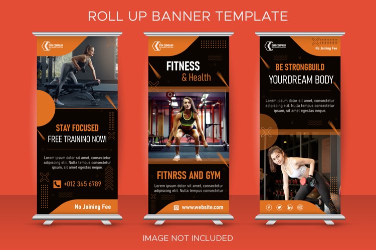 Gym and fitness rollup banner vector template
