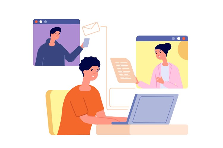 Remote teamwork together. Virtual video call, conference tea