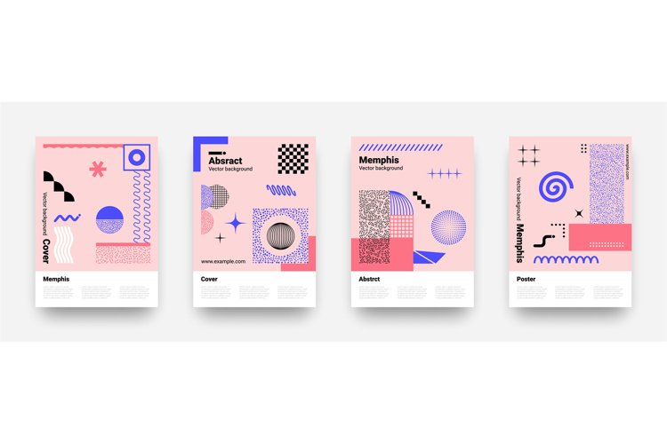 Memphis abstract posters. Notebook cover graphic design. Tre