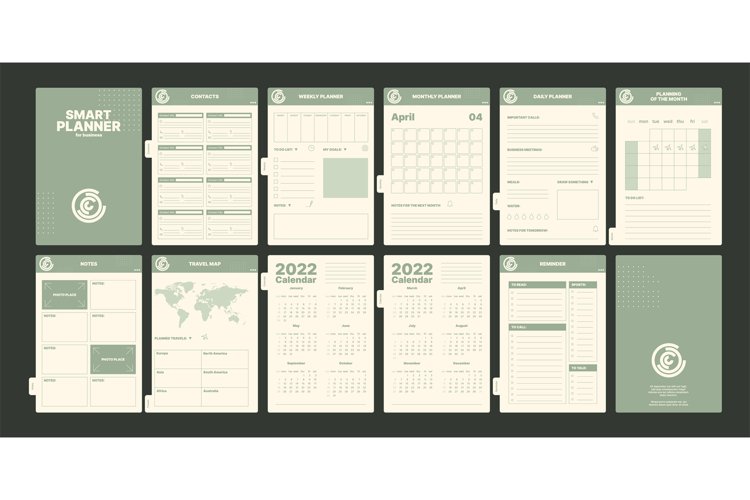 Notebook pages. Daily planner book with calendars goal remin