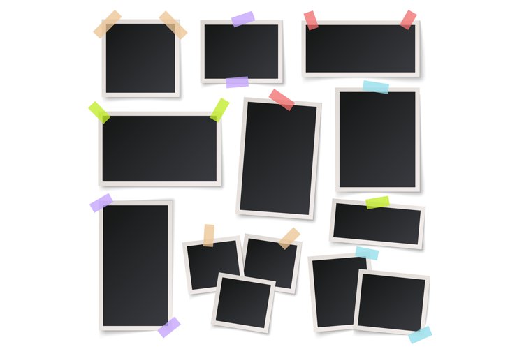 Square photo frames. Photograph frame template, scrapbook el