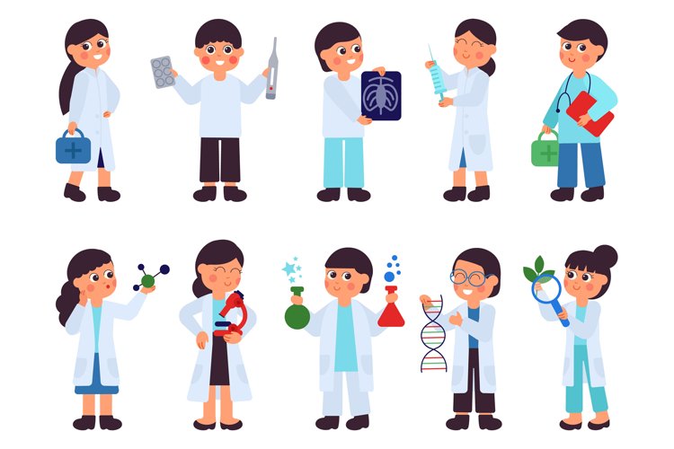 Scientists characters. Research scientist, lab chemistry med