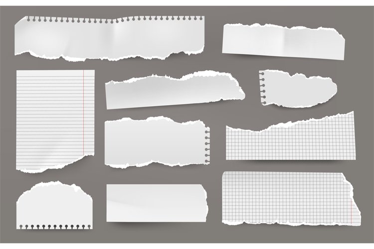 Torn paper sheet. Realistic white sticky memo pages with tor