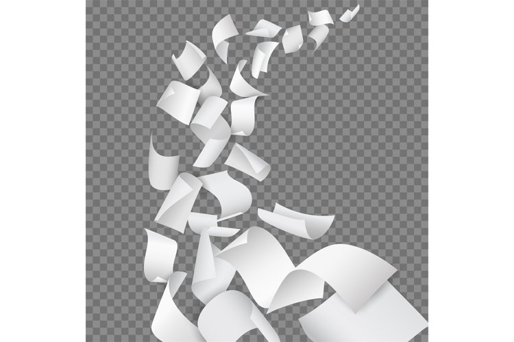 Flying papers sheets. Realistic white blank office pages. Fl