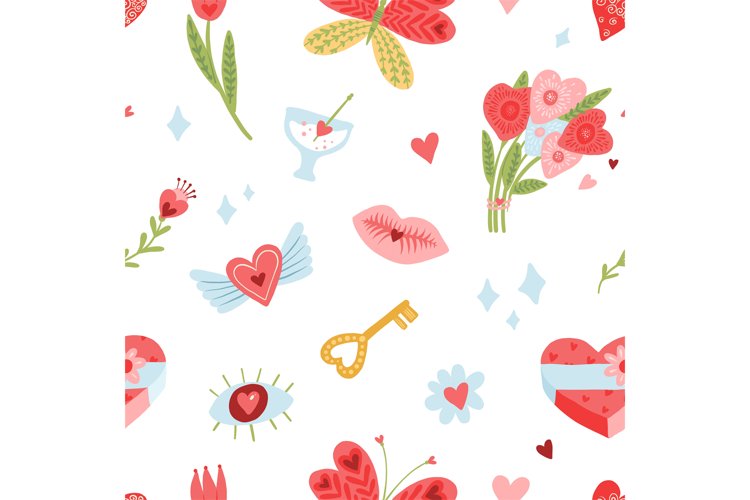 Seamless pattern love elements. Sweety hearts, (1908895)