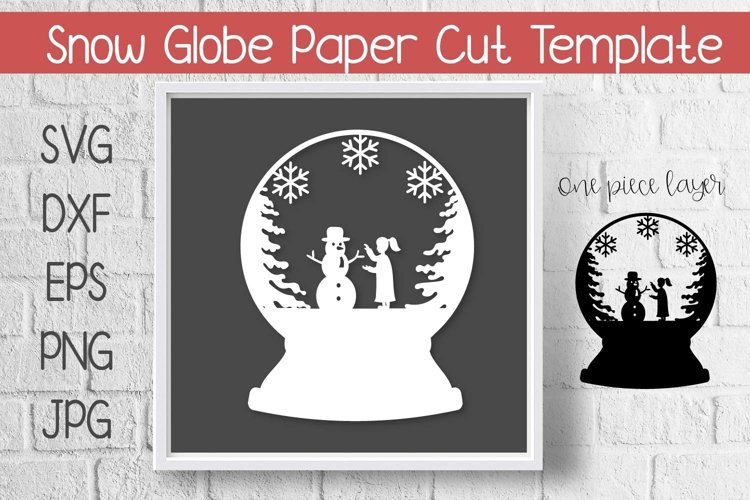 Girl Building a Snowman Snow Globe Paper Cut Template