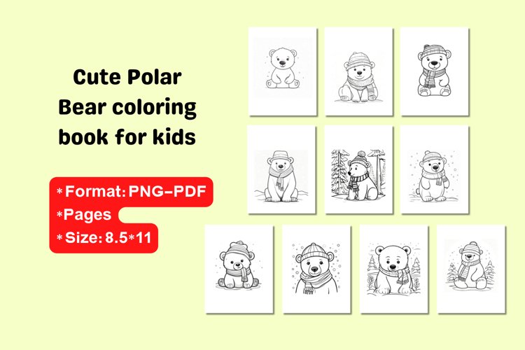 Polar Bear coloring book for kids-Winter Animals-Christmas
