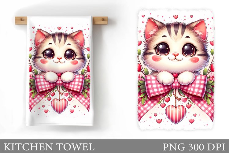 Cute Cat Kitchen Towel. Valentines Kitchen Towel Design