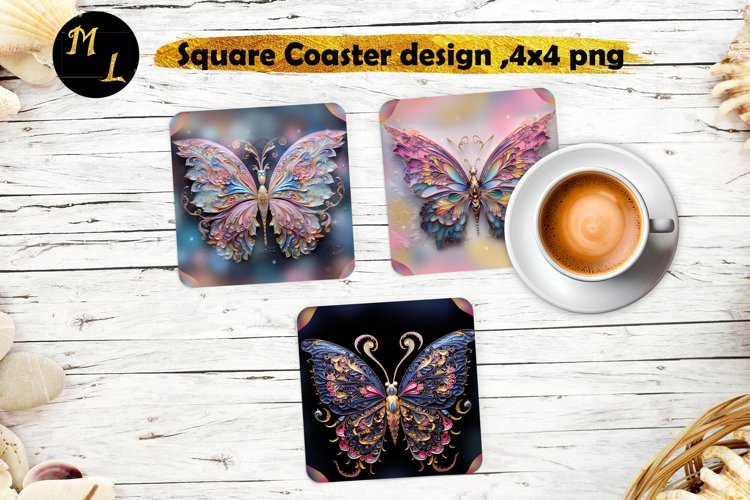3d Butterflies Coaster design,Butterflies Square (3084053)