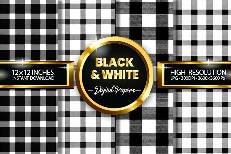 Black and White Gingham Digital Papers - 04 (3001165)