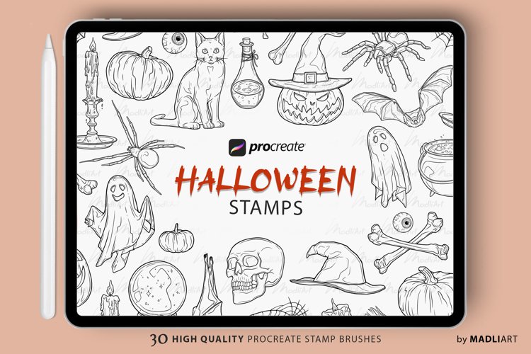 30 Halloween Procreate Brush Stamps. Spooky Scary Tattoo