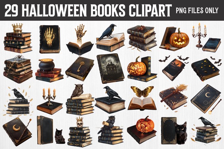Books Halloween Clipart Bundle PNG