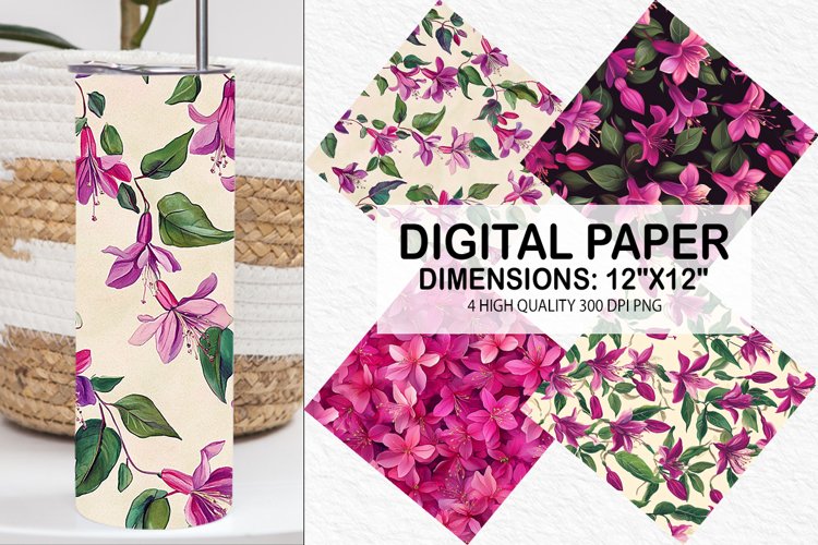 Fuchsia Flowers Pattern Digital Paper - Flowers Background