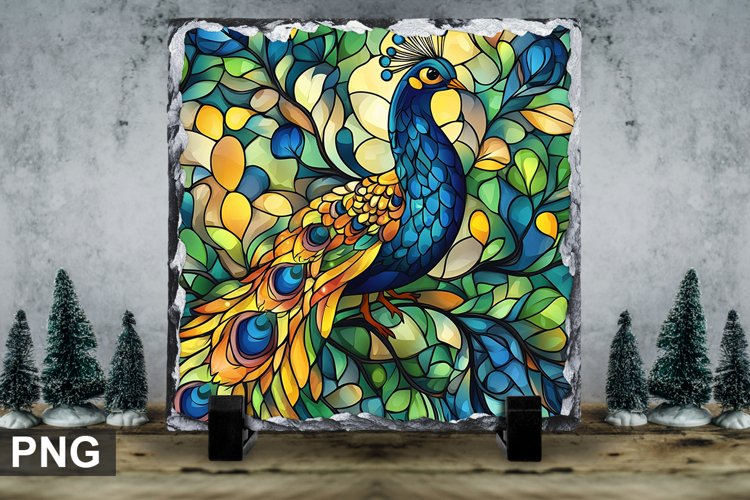 Stained Glass Peacock - Square Sublimation Slate Design