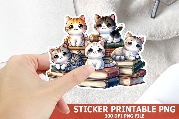 Cute Cat on A Stack of Books Sticker