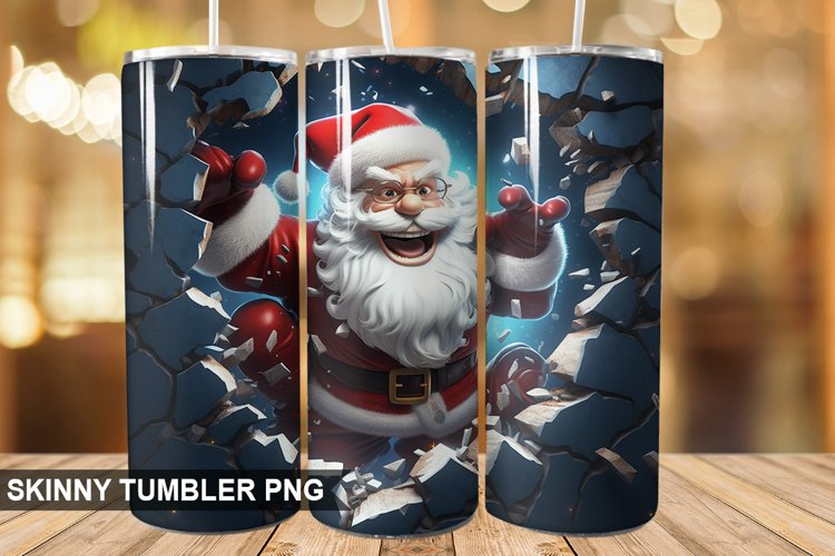 3D Christmas Santa Cracked Hole PNG Tumbler Design