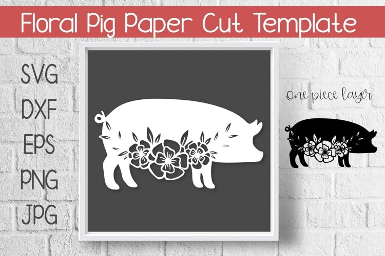 Floral Pig Paper Cut Template