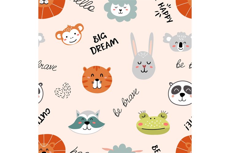 Childish positive print with scandinavian style animals face