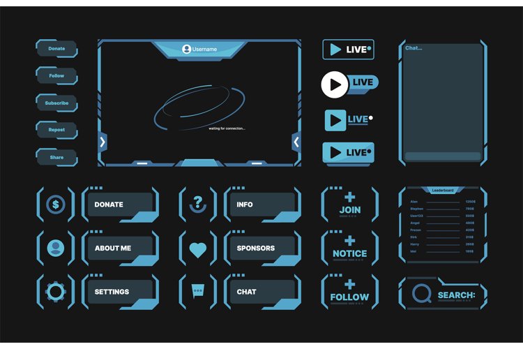 Stream ui. Web design elements for online broadcast streamin