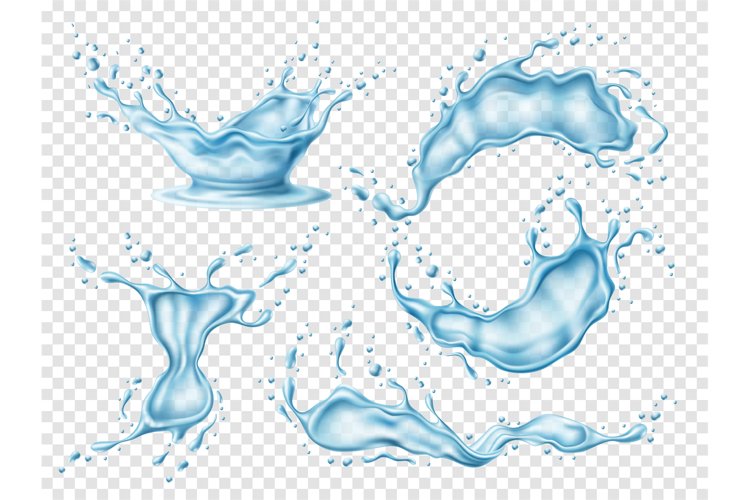 Realistic water splashes. 3d isolated clear splashed water,