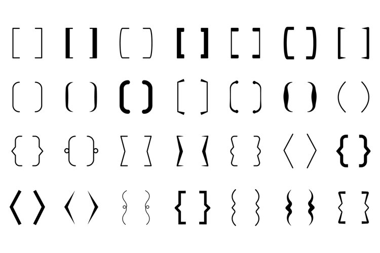 Black bracket set. Vintage speech brackets, line text braces