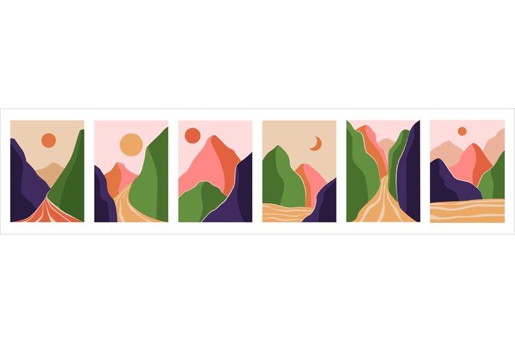 Abstract nature landscape, mountain hill colorful posters co