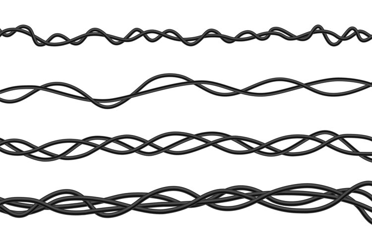 Black curved electric wire cord. Flexible cable (2503978)