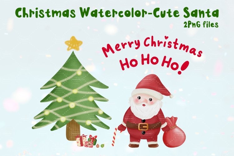 Christmas Watercolor Clipart,Cute Santa