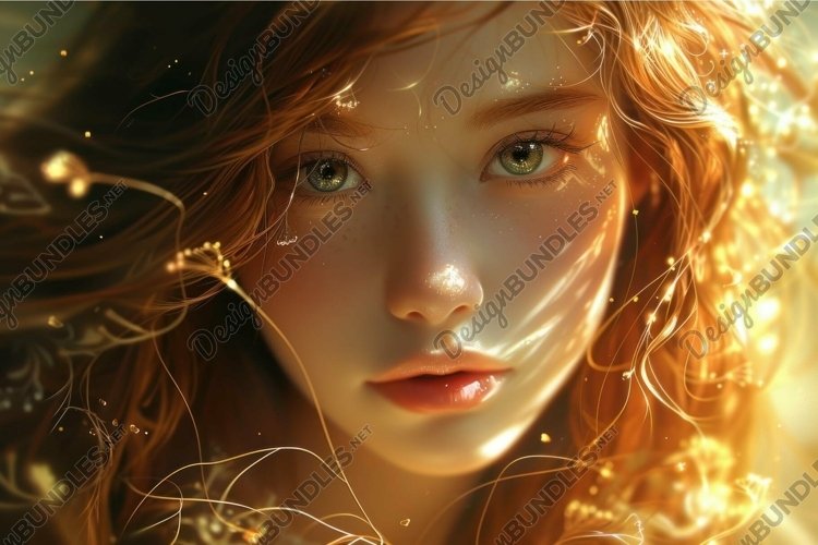Surreal golden light portrait of ethereal woman