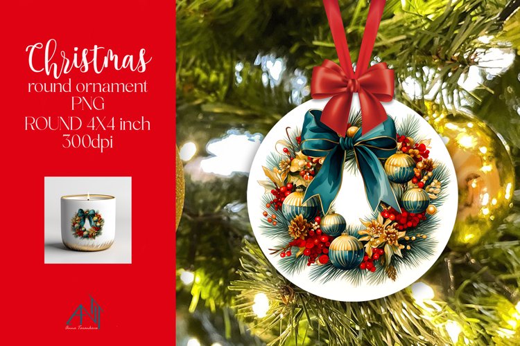 Christmas Round Ornament Sublimation PNG (2867100)