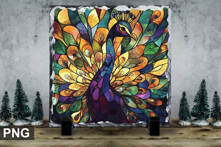 Stained Glass Peacock - Square Sublimation Slate Design