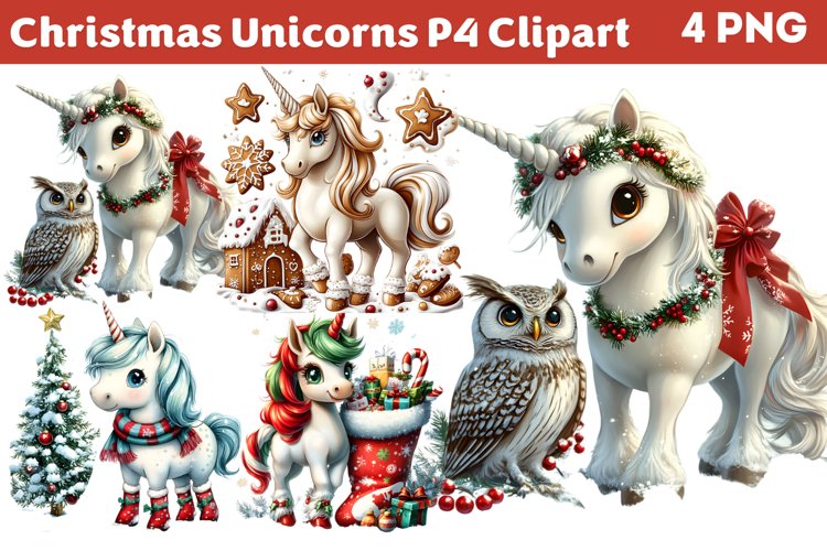 Christmas Unicorns Clipart PNG (4863889)