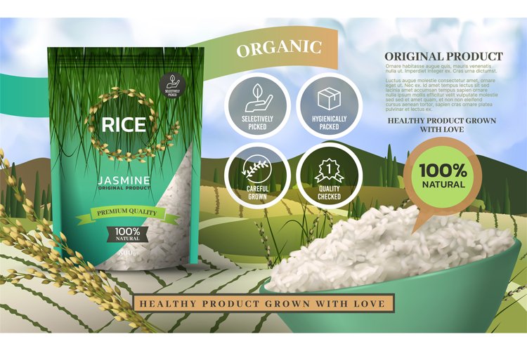 3D white basmati rice. Full paddy bowl. Healthy (2525931)