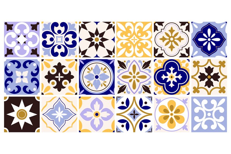 Traditional spanish ceramic floor tiles. Portuguese motifs,