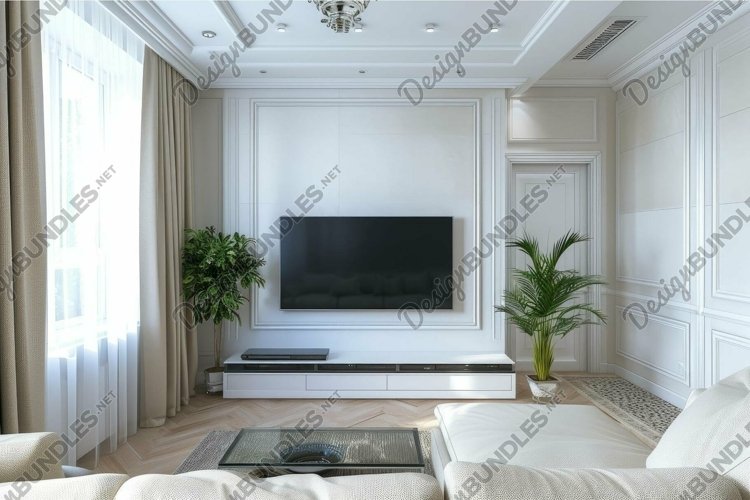 Modern living room interior with large tv screen