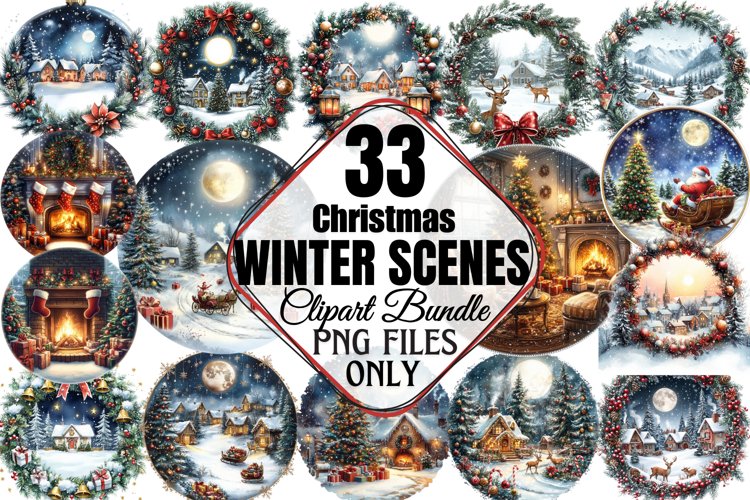 Christmas Winter Scenes Clipart Bundle PNG