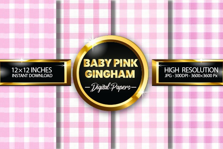 Baby Pink Gingham Digital Papers - 04 Variations (3001156)