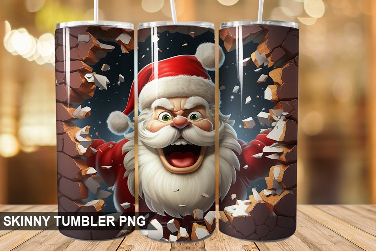 3D Christmas Santa Cracked Hole PNG Tumbler Design
