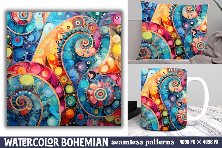 Seamless Watercolor Bohemian Patterns Background