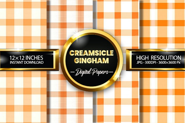 Creamsicle Gingham Digital Papers - 04 Variations (3001251)