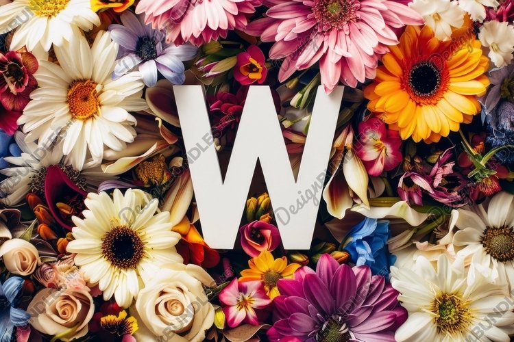 Letter W with Flowers Background Wallpaper